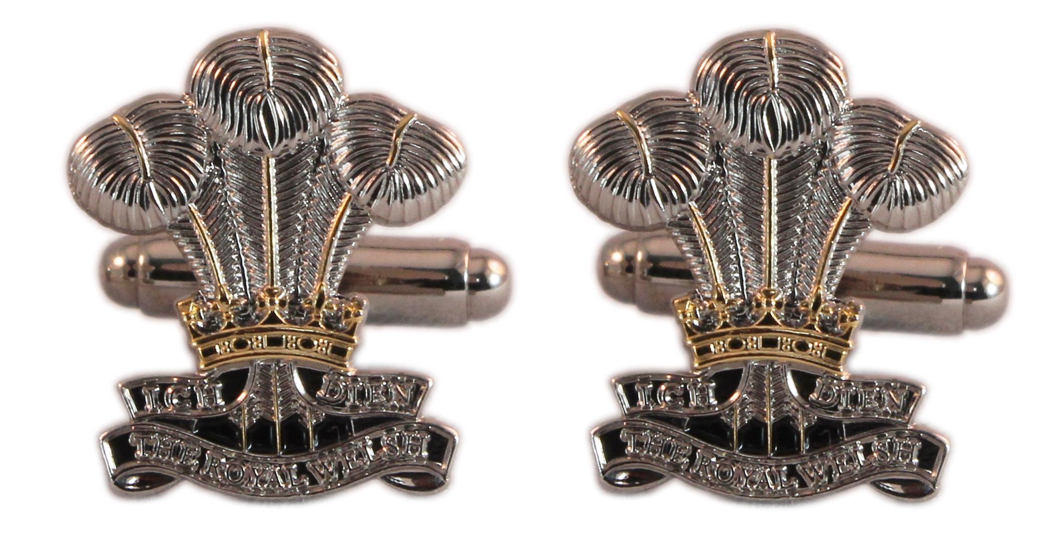 ROYAL WELSH REGIMENT ENAMEL CUFFLINKS AND LAPEL PIN